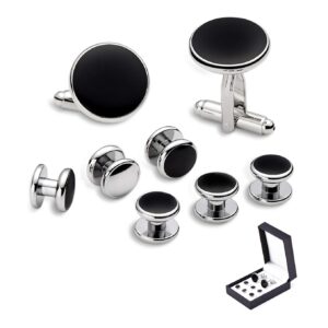 zealmer 8pcs tuxedo shirts studs and cufflinks set for men black