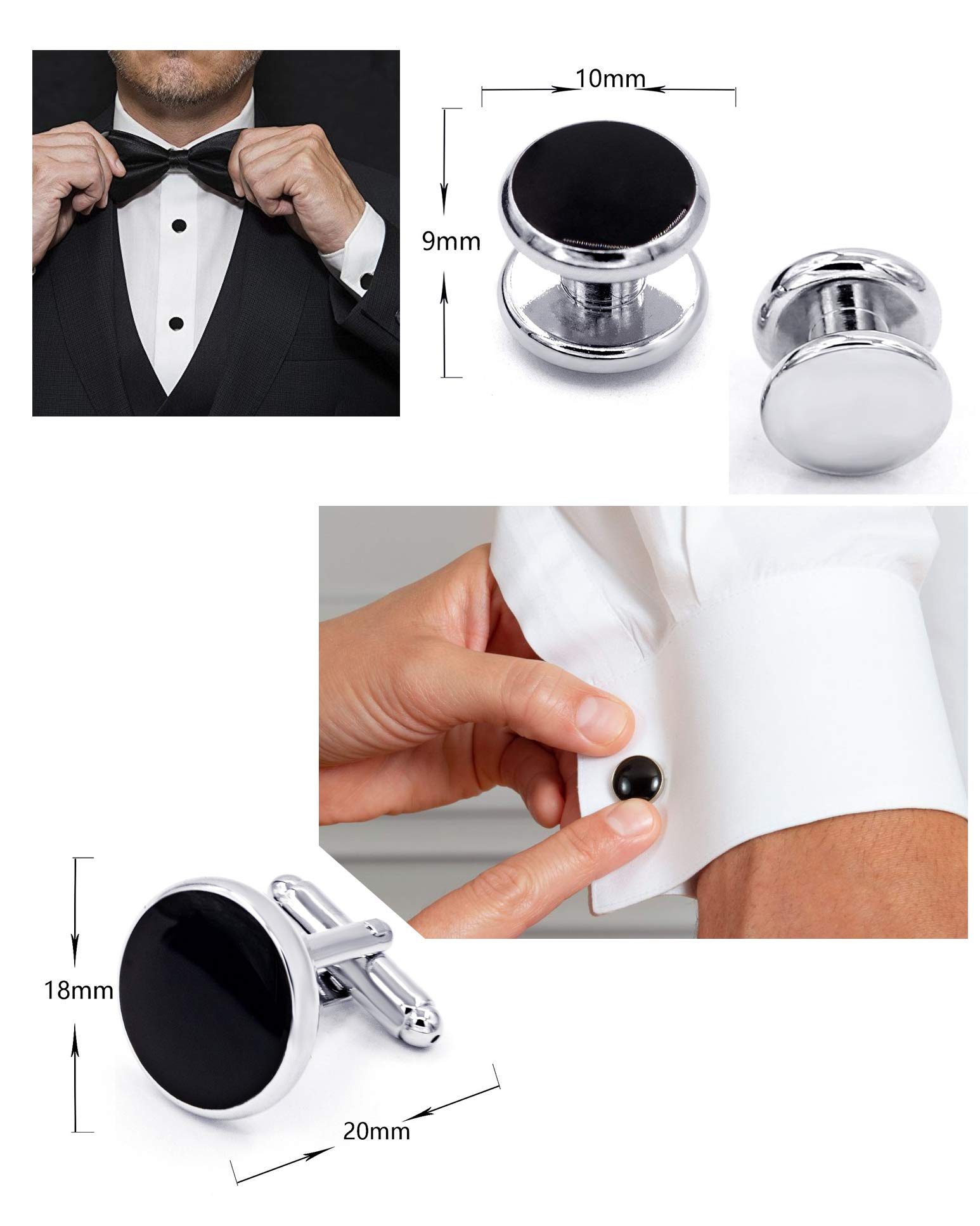 Zealmer 8pcs Tuxedo Shirts Studs and Cufflinks Set for Men Black