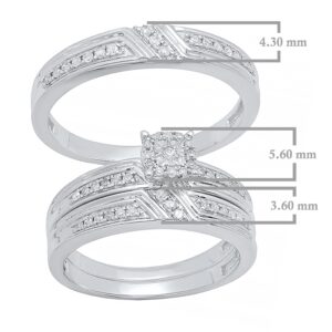 Dazzlingrock Collection 0.35 Carat (ctw) Round White Diamond Illusion Framed Wedding Trio Ring Set in 925 Sterling Silver, Women size 7 & Men size 10