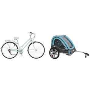 schwinn women's wayfare hybrid bike s4023d - mint w/ pacific cycle instep take 2 double bicycle trailer light blue/gray