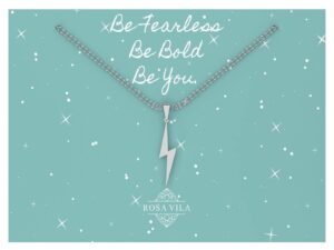 lightning bolt necklace, be fearless necklace, be brave necklace, inspirational necklaces for women, strength necklace pendant, encouragement gifts for women