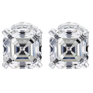 nana jewels asscher cut cz stud earrings in ss316 surgical steel & 925 silver 4.00ctw cubic zirconia - 7mm white