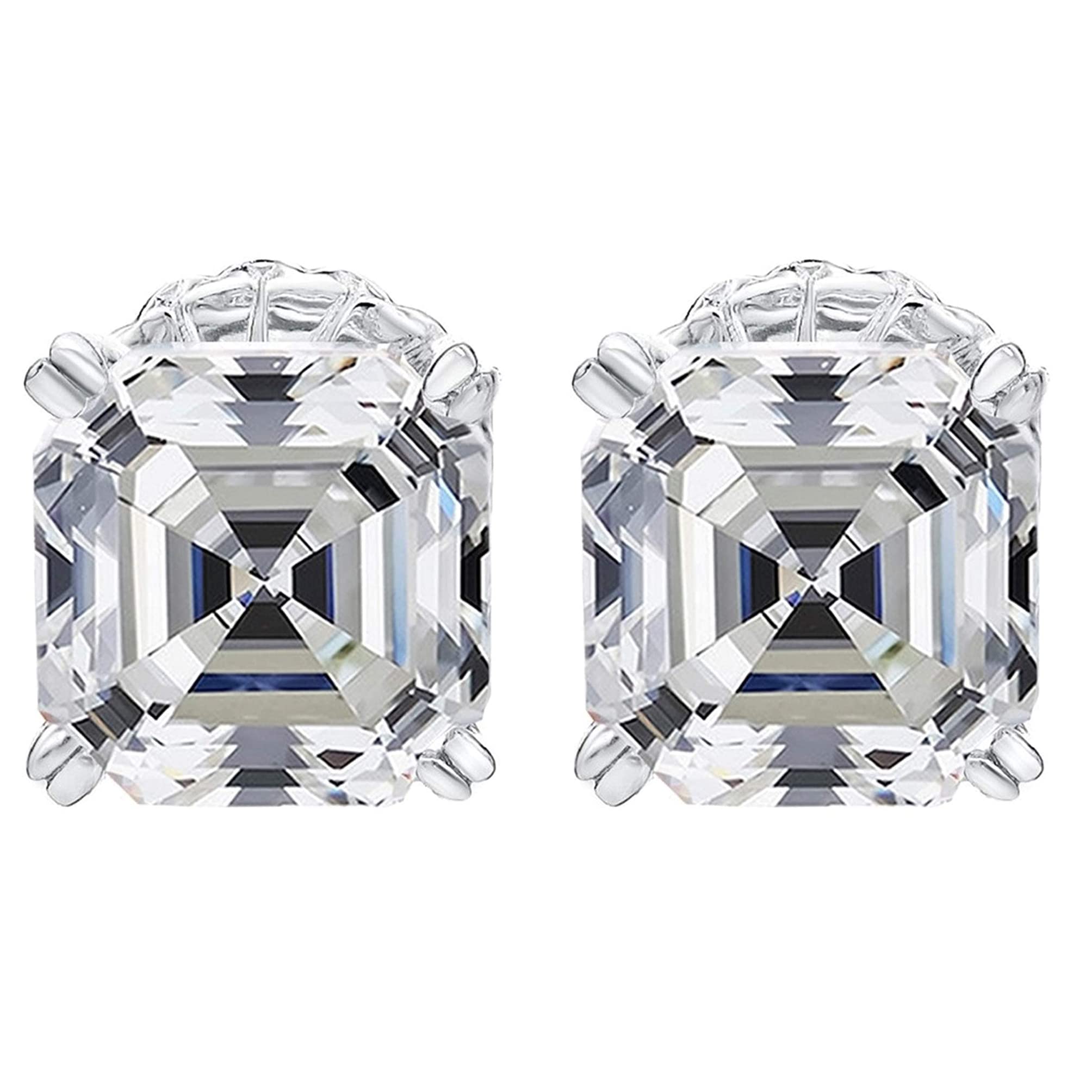 NANA Jewels Asscher Cut CZ Stud Earrings in SS316 Surgical Steel & 925 Silver 4.00ctw Cubic Zirconia - 7mm White