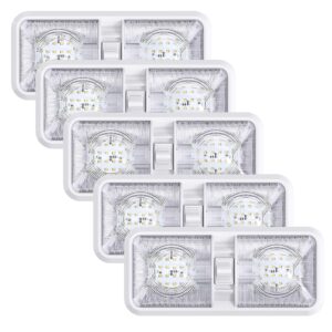 leisure led 5 pack rv led ceiling double dome light fixture on/off switch interior lighting for car/rv/trailer/camper/boat dc 11-18v natural white 4000-4500k 48x2835smd (natural white 4000-4500k, 5)