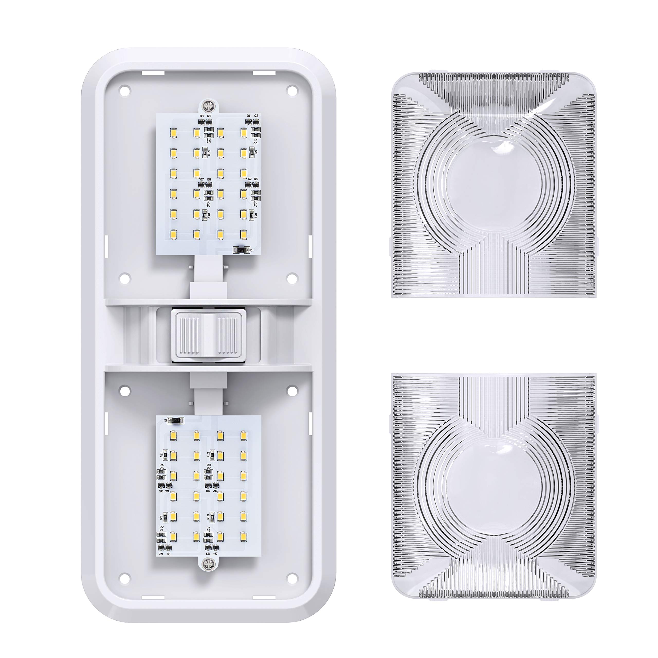 Leisure LED 5 Pack RV LED Ceiling Double Dome Light Fixture ON/Off Switch Interior Lighting for Car/RV/Trailer/Camper/Boat DC 11-18V Natural White 4000-4500K 48X2835SMD (Natural White 4000-4500K, 5)