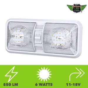 Leisure LED 5 Pack RV LED Ceiling Double Dome Light Fixture ON/Off Switch Interior Lighting for Car/RV/Trailer/Camper/Boat DC 11-18V Natural White 4000-4500K 48X2835SMD (Natural White 4000-4500K, 5)