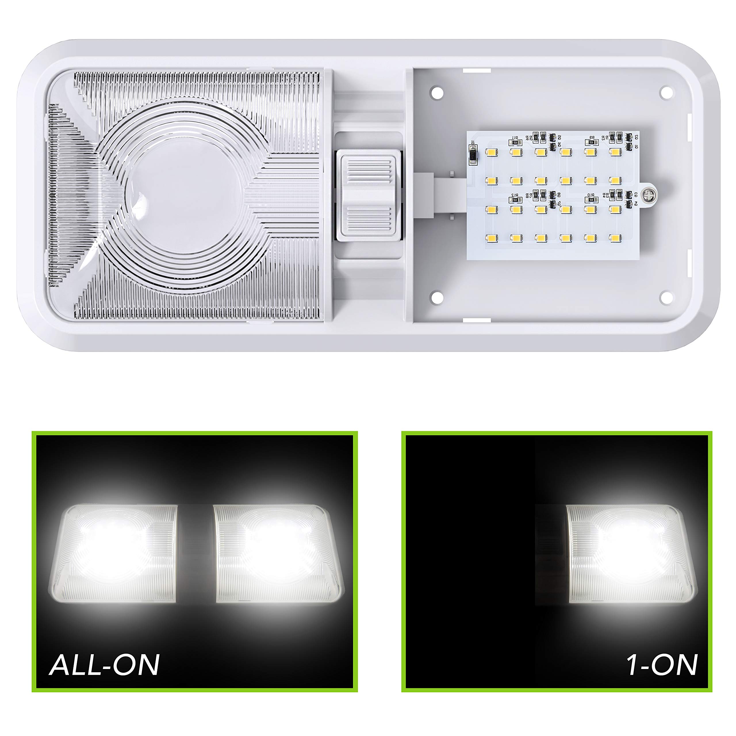 Leisure LED 5 Pack RV LED Ceiling Double Dome Light Fixture ON/Off Switch Interior Lighting for Car/RV/Trailer/Camper/Boat DC 11-18V Natural White 4000-4500K 48X2835SMD (Natural White 4000-4500K, 5)