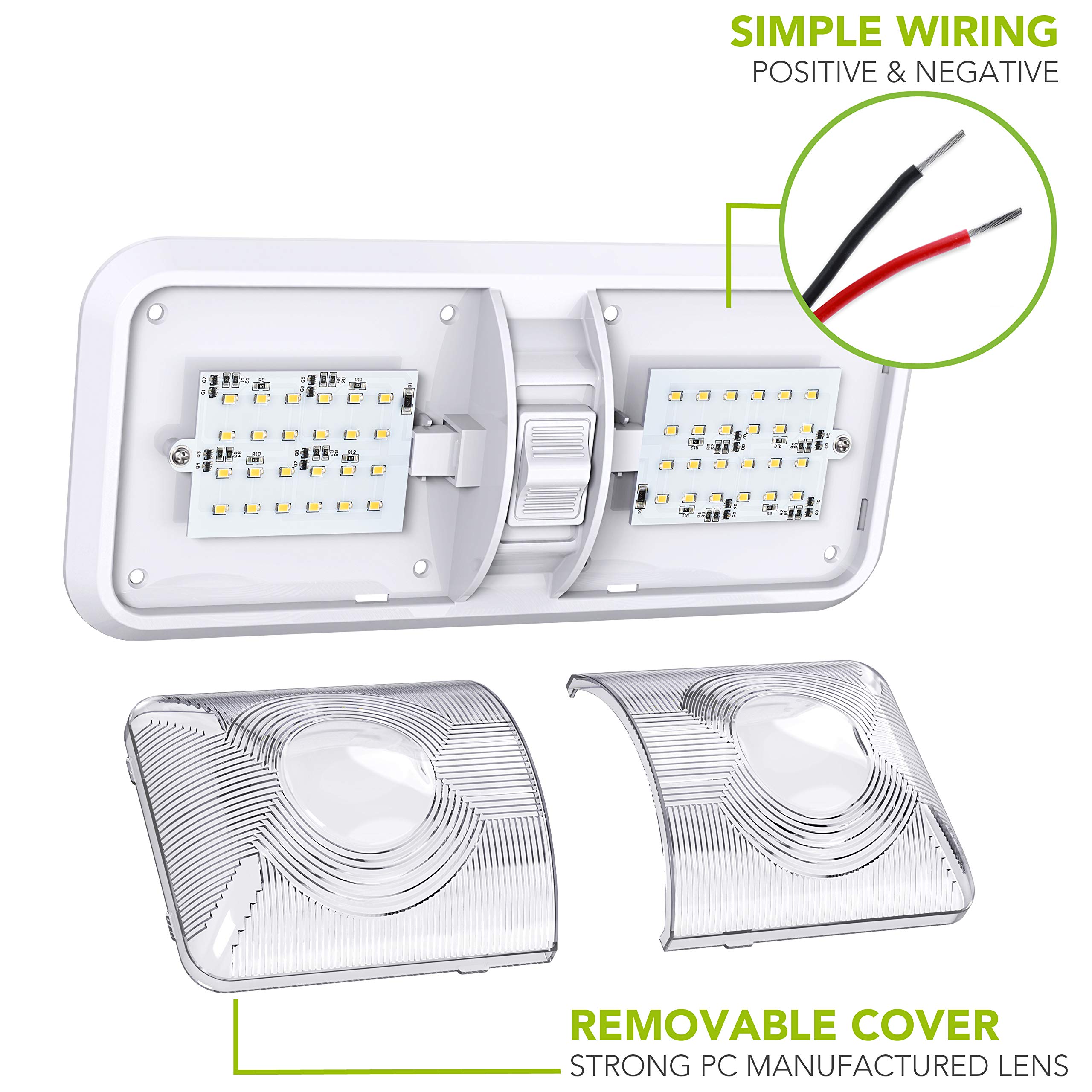 Leisure LED 5 Pack RV LED Ceiling Double Dome Light Fixture ON/Off Switch Interior Lighting for Car/RV/Trailer/Camper/Boat DC 11-18V Natural White 4000-4500K 48X2835SMD (Natural White 4000-4500K, 5)