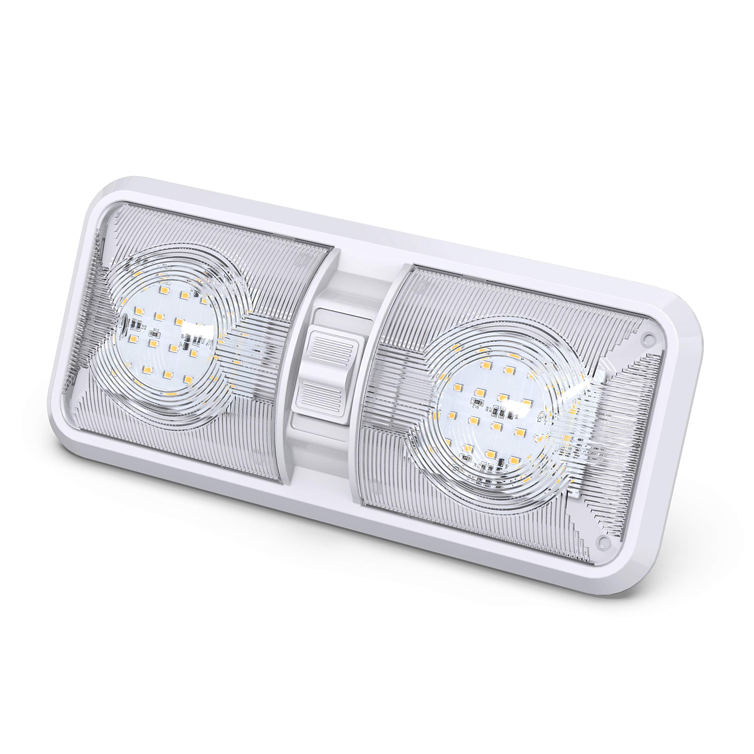 Leisure LED 5 Pack RV LED Ceiling Double Dome Light Fixture ON/Off Switch Interior Lighting for Car/RV/Trailer/Camper/Boat DC 11-18V Natural White 4000-4500K 48X2835SMD (Natural White 4000-4500K, 5)