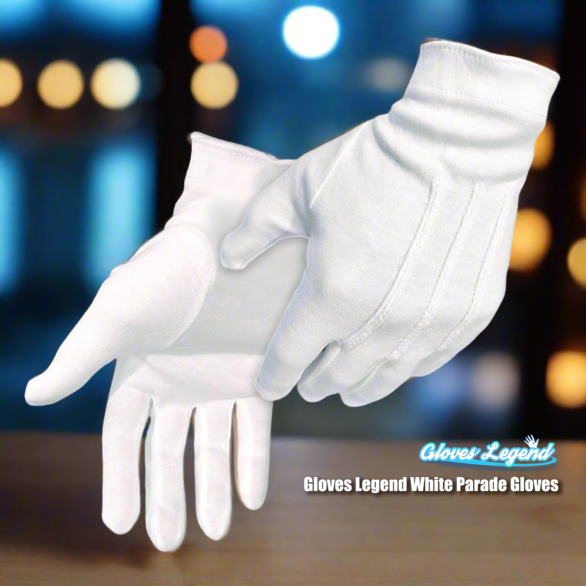 1 Pair (2 Gloves) - Gloves Legend - 100% White Cotton Marching Band Parade Formal Dress Costume Gloves For Men and Women - Medium