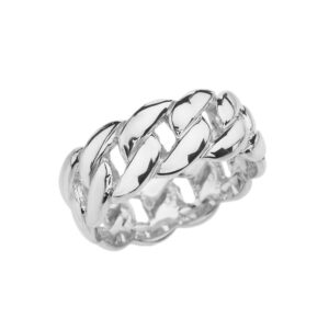 modern contemporary rings sterling silver cuban link 8 mm engagement band (size 8.5)