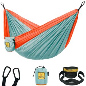 wise owl outfitters kids hammock - small camping hammock, kids camping gear w/tree straps and carabiners for indoor/outdoor use, cloud blue & tangerine