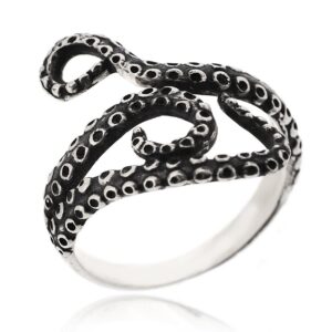 sovats octopus ring for women 925 sterling silver oxidized surface - simple, stylish &trendy nickel free ring, size 8