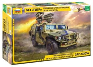 zvezda 3682 - russian gaz armored vehicle with at missile system kornet-d - plastic model kit - scale 1/35 236 parts lenght 6.5" / 16.2 cm