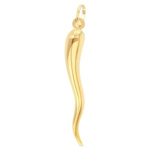 ioka - 14k yellow gold cornicello italian horn 45mm charm large size good luck pendant for necklace or chain