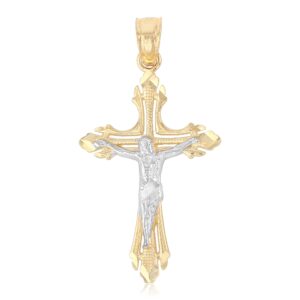 ioka - 14k gold religious jesus christ crucifix cross pendant for necklace or chain in two tone | small size charm