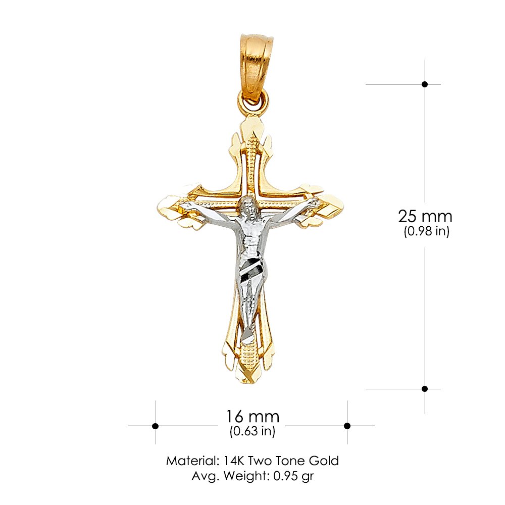 Ioka - 14K Gold Religious Jesus Christ Crucifix Cross Pendant For Necklace or Chain in Two Tone | Small Size Charm