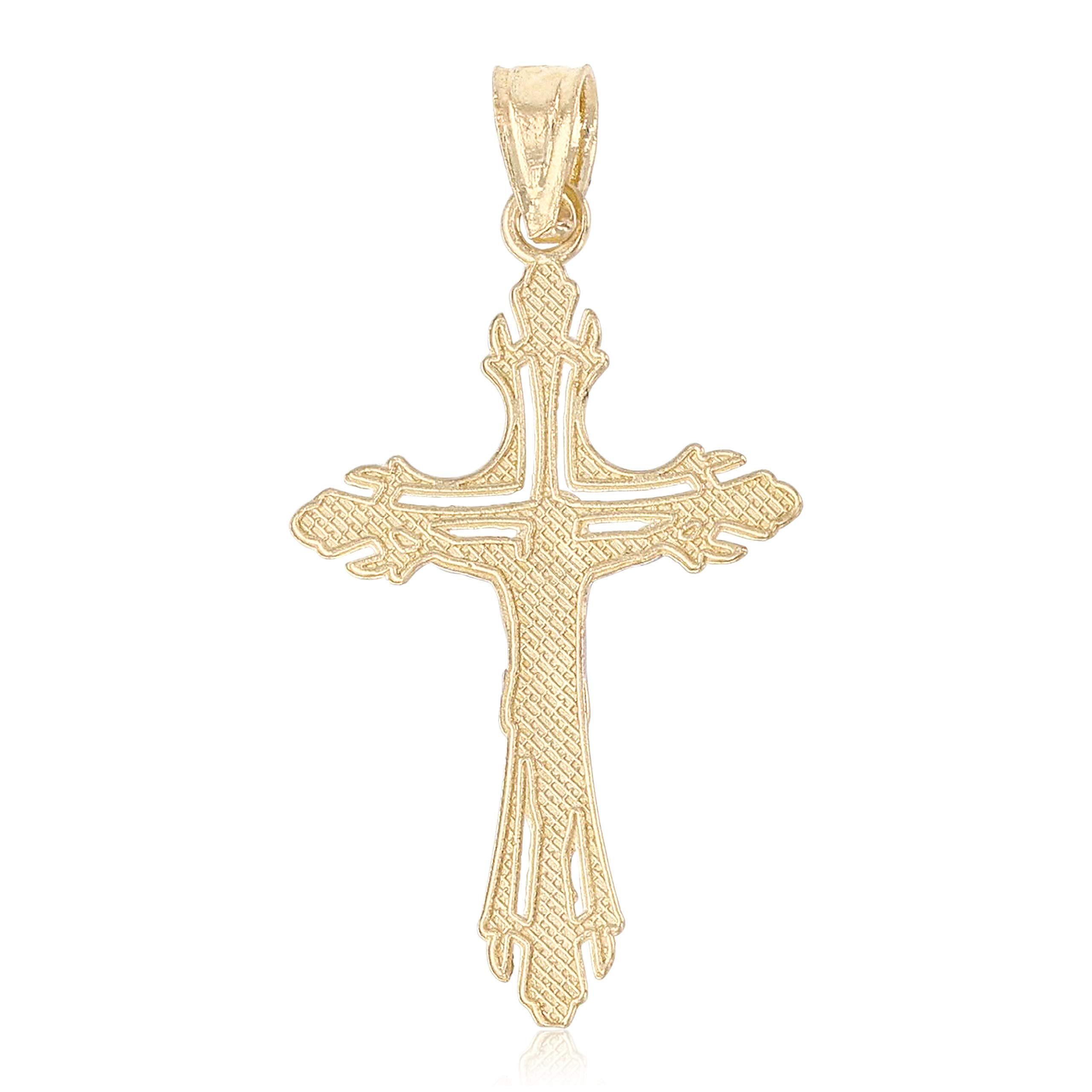 Ioka - 14K Gold Religious Jesus Christ Crucifix Cross Pendant For Necklace or Chain in Two Tone | Small Size Charm