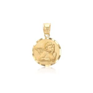 ioka - 14k gold guardian angel pendant religious little cherub charm for necklace or chain (small)