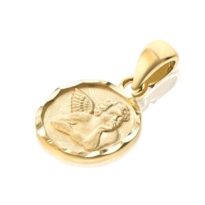 Ioka - 14K Gold Guardian Angel Pendant Religious Little Cherub Charm for Necklace or Chain (Small)