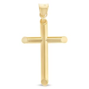 ioka - 14k real yellow gold classic plain cross pendant religious medium size charm for necklace or chain