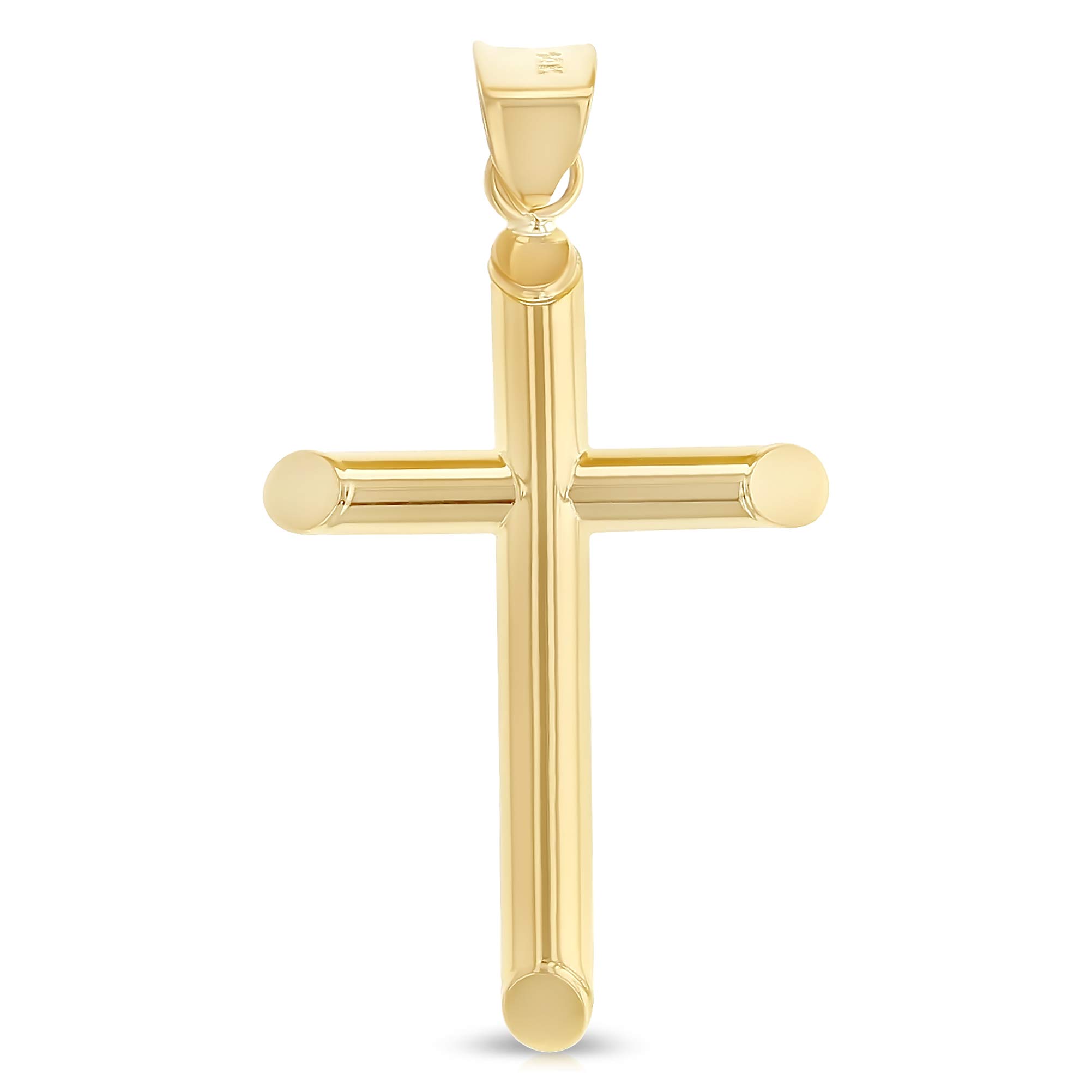 Ioka - 14K REAL Yellow Gold Classic Plain Cross Pendant Religious Medium Size Charm For Necklace or Chain