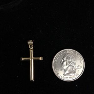 Ioka - 14K REAL Yellow Gold Classic Plain Cross Pendant Religious Medium Size Charm For Necklace or Chain