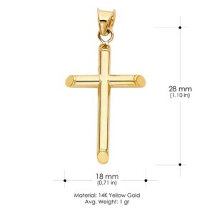 Ioka - 14K REAL Yellow Gold Classic Plain Cross Pendant Religious Medium Size Charm For Necklace or Chain