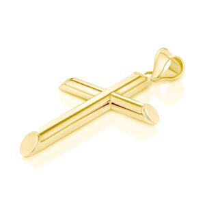 Ioka - 14K REAL Yellow Gold Classic Plain Cross Pendant Religious Medium Size Charm For Necklace or Chain