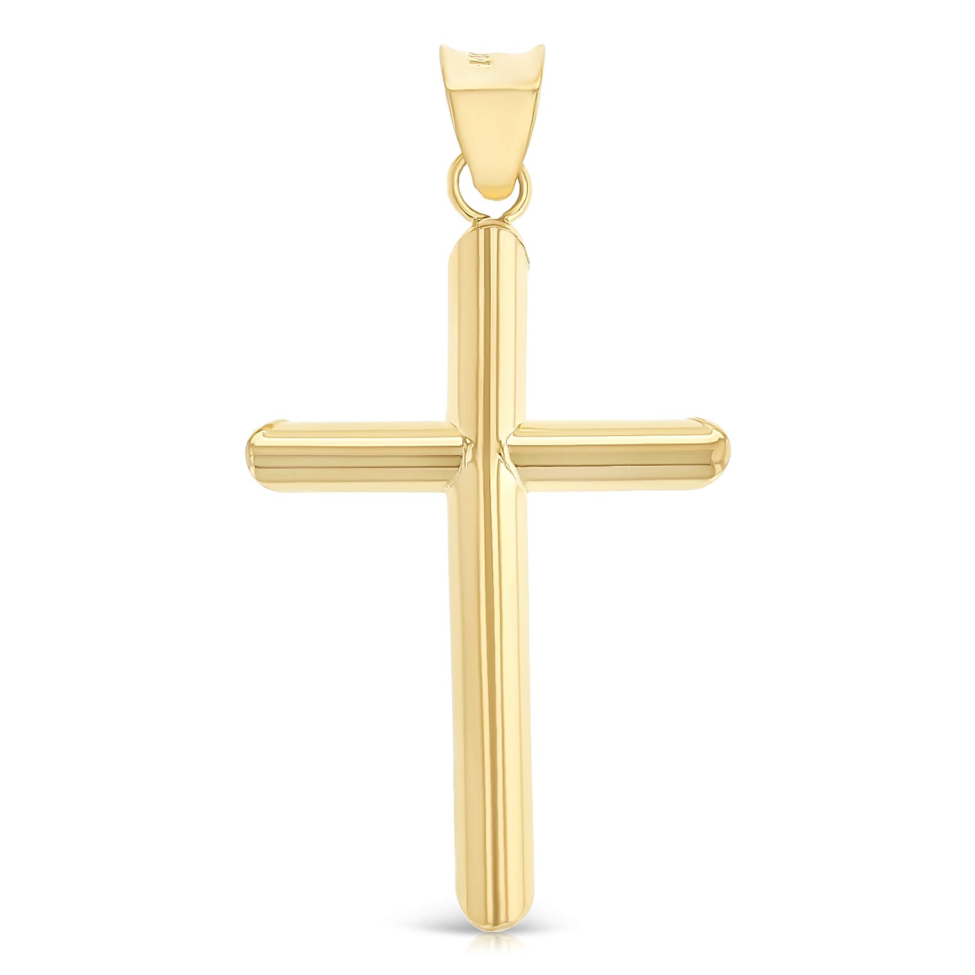 Ioka - 14K REAL Yellow Gold Classic Plain Cross Pendant Religious Medium Size Charm For Necklace or Chain