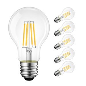 lvwit a19 vintage edison led filament bulb e26 base, 4w (40w equivalent), warm white 2700k, 500 lumens, non-dimmable, 3 year warranty, ul-listed, pack of 6