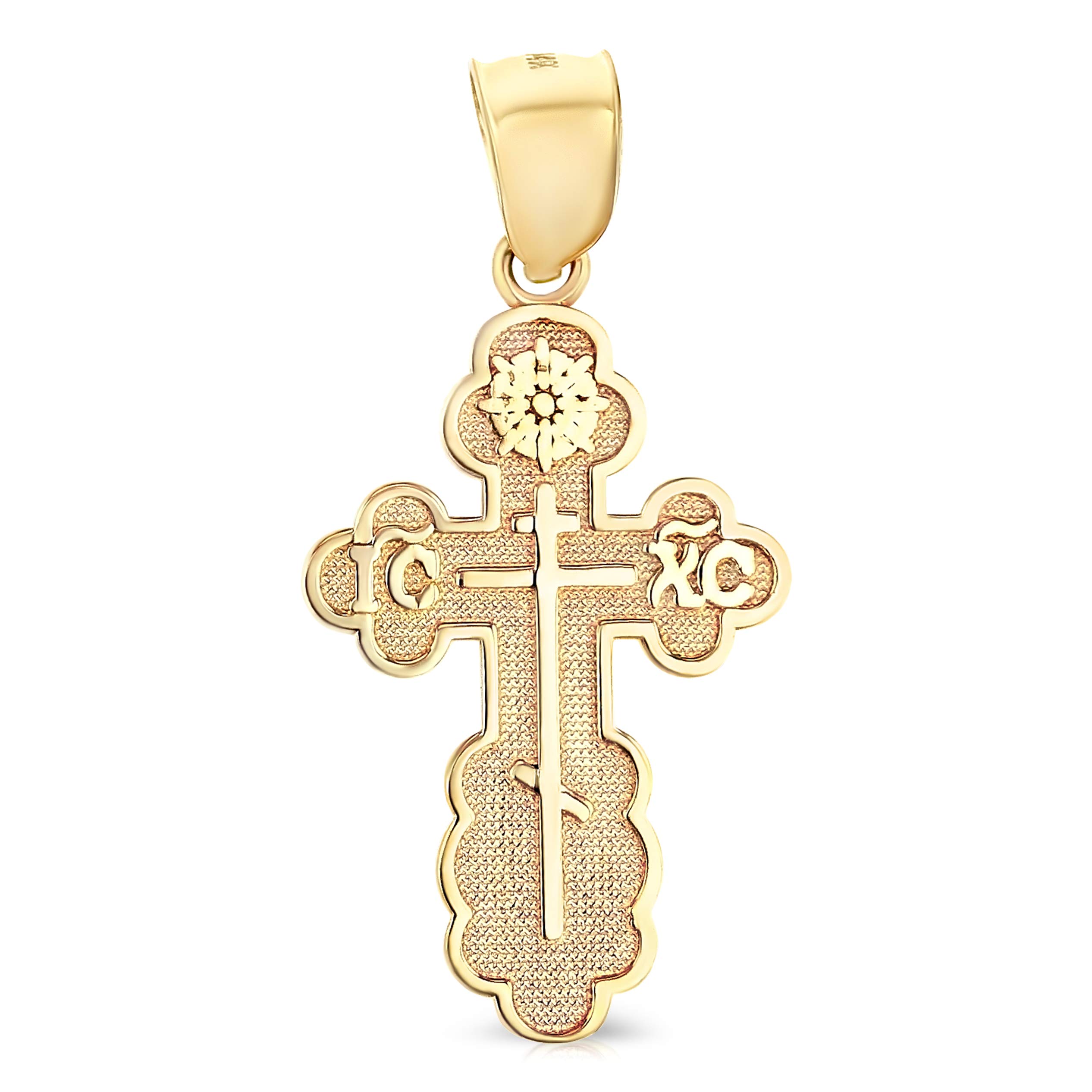 Ioka - 14K Yellow Gold St. Olga Greek Orthodox Baptismal Cross Religious Charm Medium Pendant For Necklace or Chain