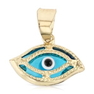 ioka - 14k yellow gold evil eye protection charm tiny size pendant for necklace or chain