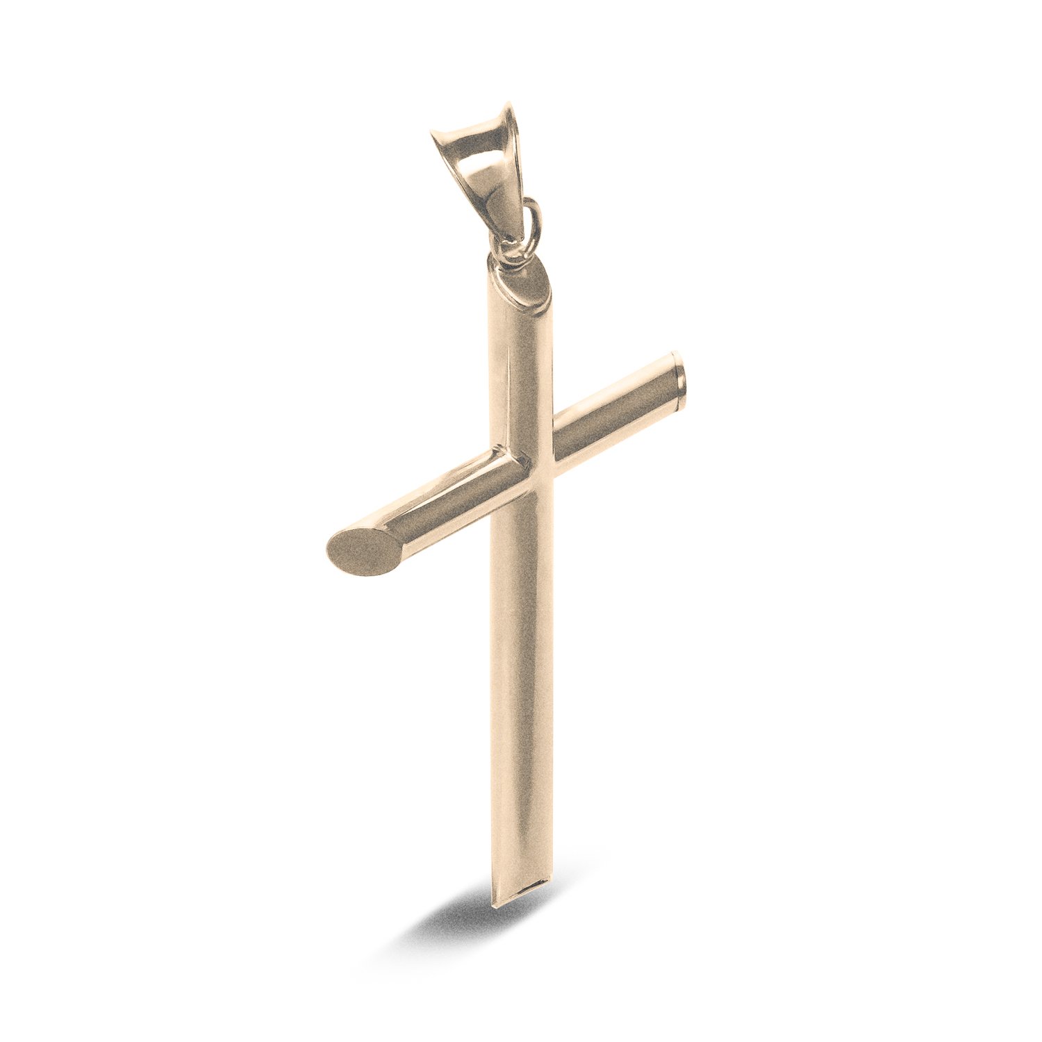 Ioka - 14K Yellow Gold Classic Plain Cross Pendant Religious Medium Size Charm For Necklace or Chain