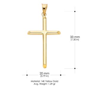 Ioka - 14K Yellow Gold Classic Plain Cross Pendant Religious Medium Size Charm For Necklace or Chain