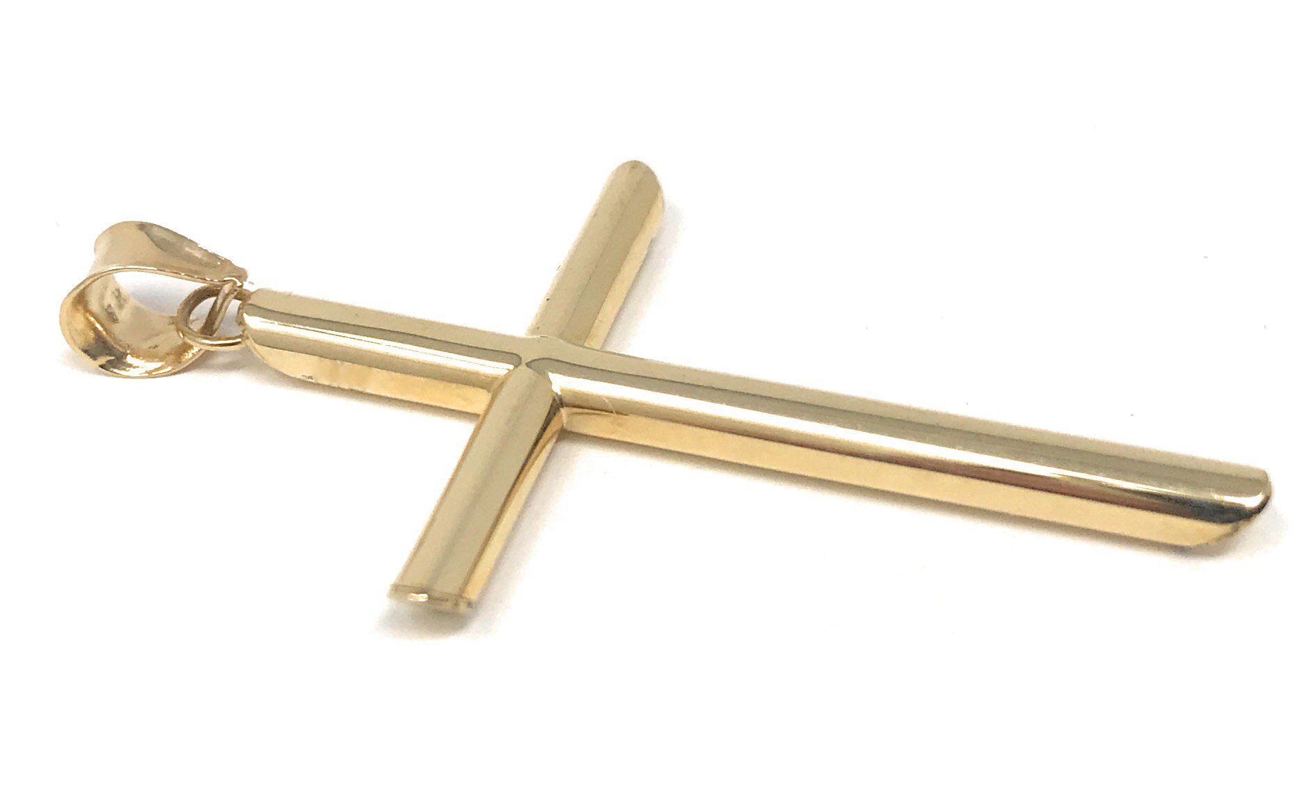 Ioka - 14K Yellow Gold Classic Plain Cross Pendant Religious Medium Size Charm For Necklace or Chain