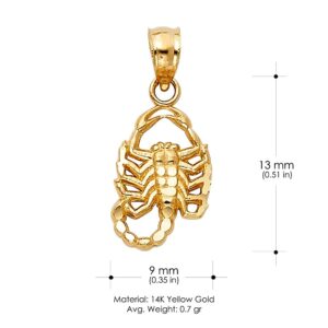 Ioka - 14K Yellow Gold Scorpion Pendant Tiny Size Zodiac Animal Sign Charm For Necklace or Chain