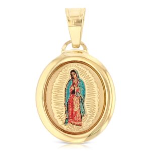 ioka - 14k yellow gold our lady of guadalupe virgin mary enamel picture religious pendant tiny size charm for necklace or chain