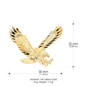 Ioka - 14K Yellow Gold Eagle Charm Medium Pendant For Necklace or Chain