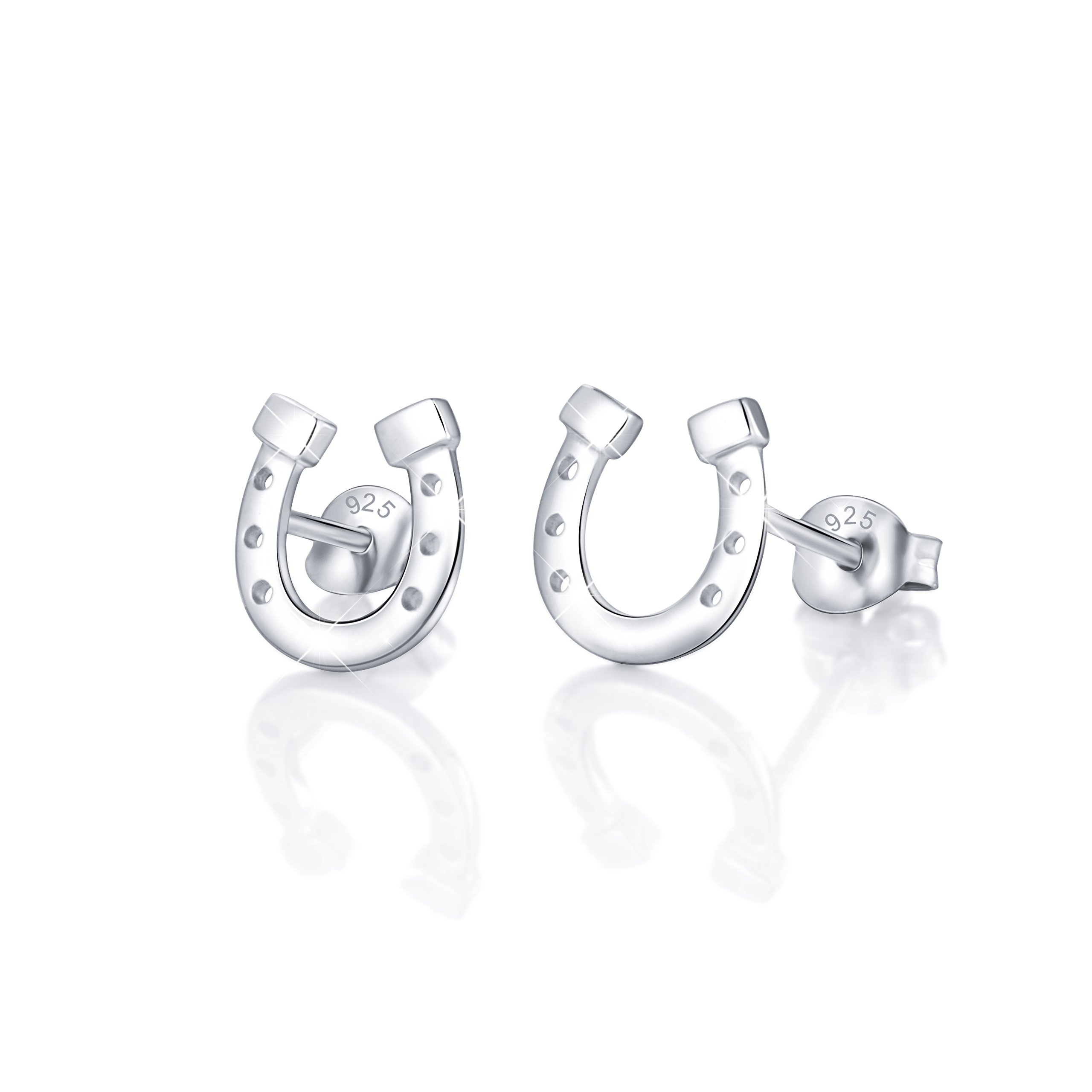 925 Sterling Silver Lucky Horseshoe Stud Earrings for Women