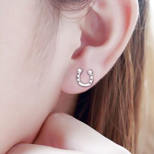 925 Sterling Silver Lucky Horseshoe Stud Earrings for Women