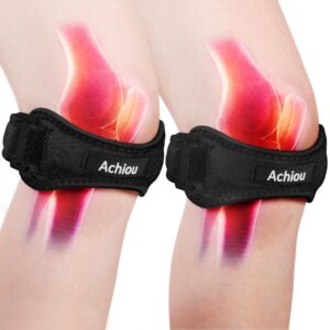 achiou 2 pack patella knee strap, pain relief patellar tendon support strap, knee band brace with patella stabilizer for osgood schlatter, squats, runner, jumper, tendonitis, hiking