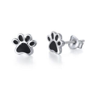 s925 sterling silver puppy dog cat pet paw print stud earrings