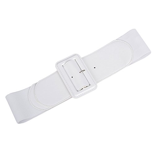 GRACE KARIN Ladies High Stretchy Waist Wide Patent Fashion Plain Leather Belt White XL