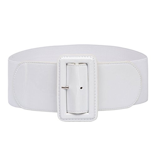 GRACE KARIN Ladies High Stretchy Waist Wide Patent Fashion Plain Leather Belt White XL