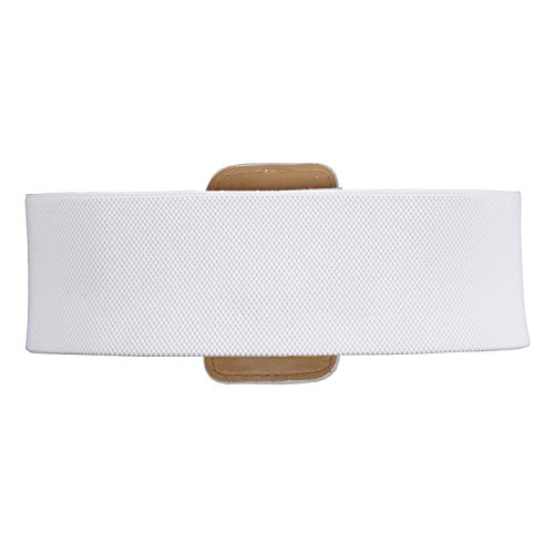 GRACE KARIN Ladies High Stretchy Waist Wide Patent Fashion Plain Leather Belt White XL