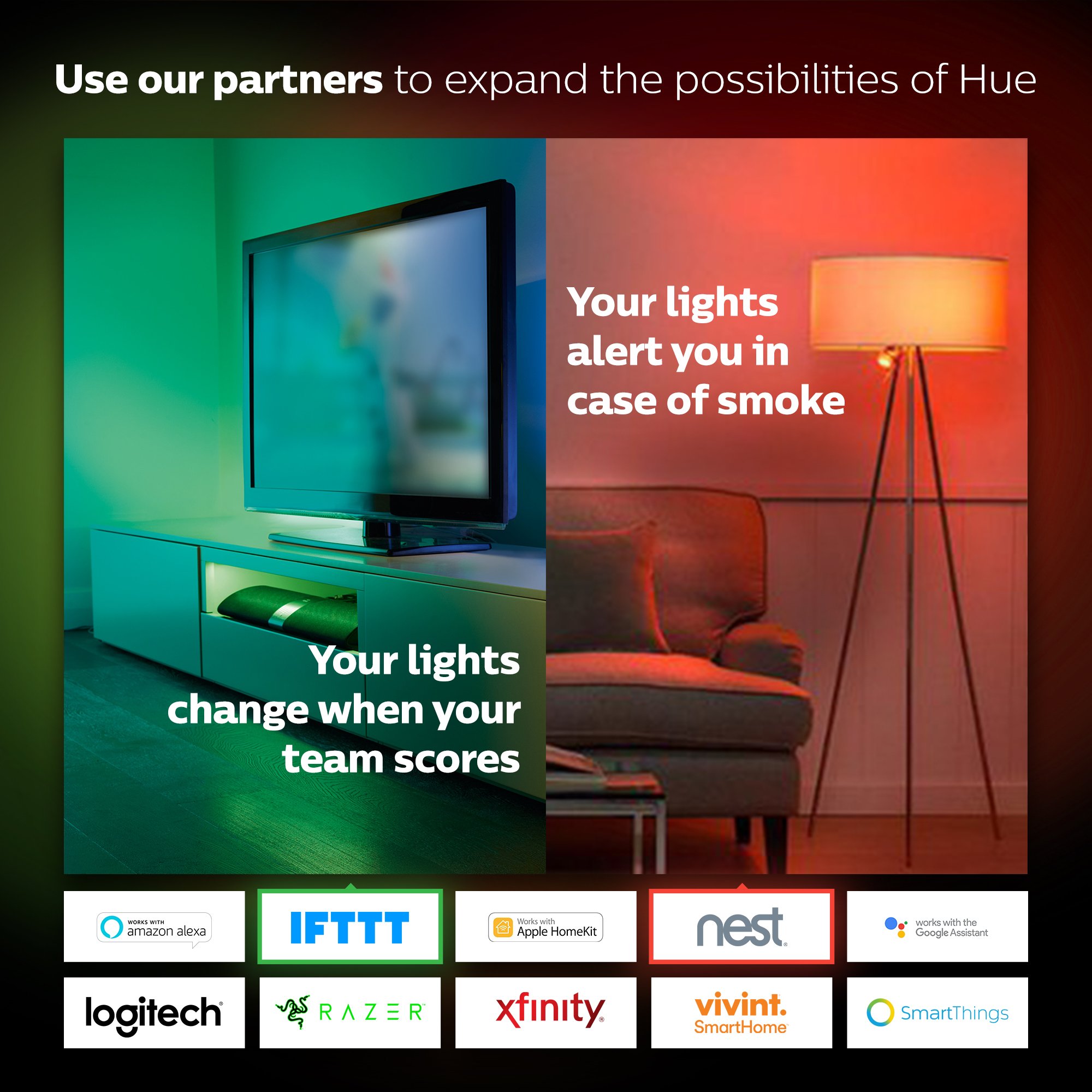 Philips Hue White and Color Ambiance A19 60W Equivalent LED Smart Bulb Starter Kit (4 A19 Bulbs and 1 Hub Compatible with Amazon Alexa Apple HomeKit and Google Assistant)