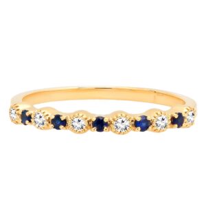 dazzlingrock collection 14k round blue sapphire and white diamond ladies bridal wedding band, yellow gold, size 6