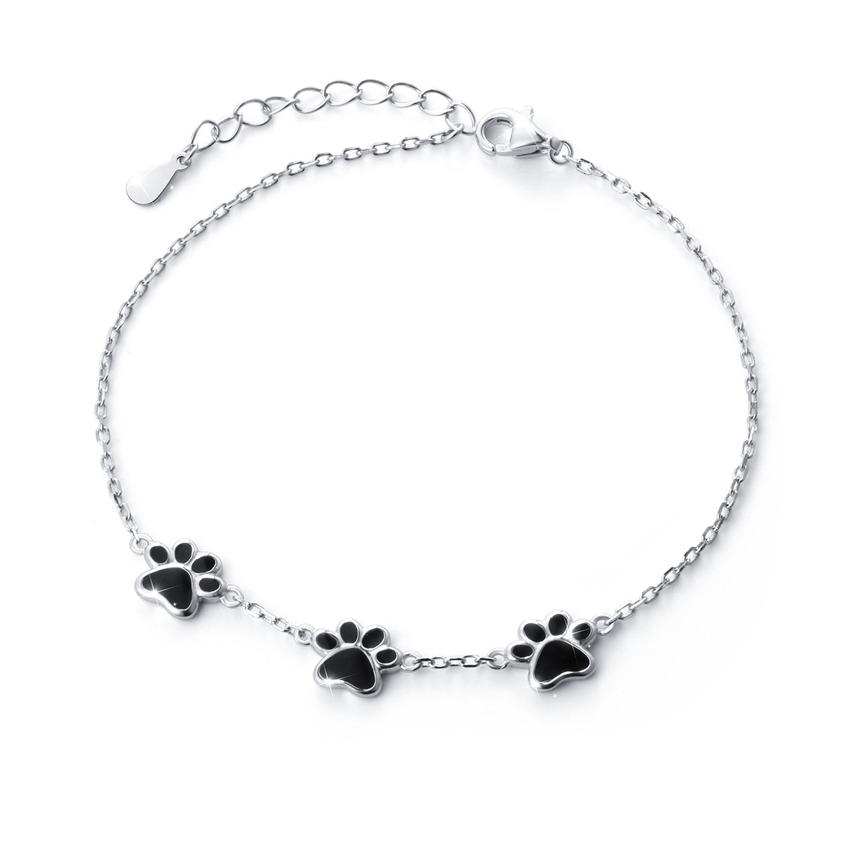 Ladytree S925 Sterling Silver Puppy Dog Cat Pet Paw Print Bracelets1