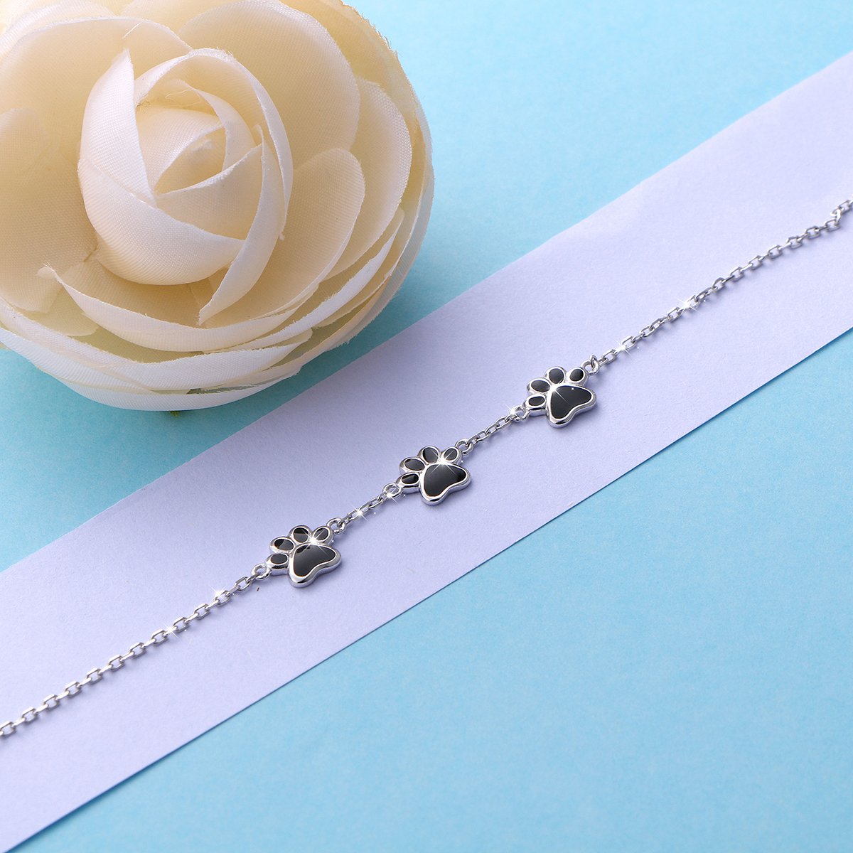 Ladytree S925 Sterling Silver Puppy Dog Cat Pet Paw Print Bracelets1